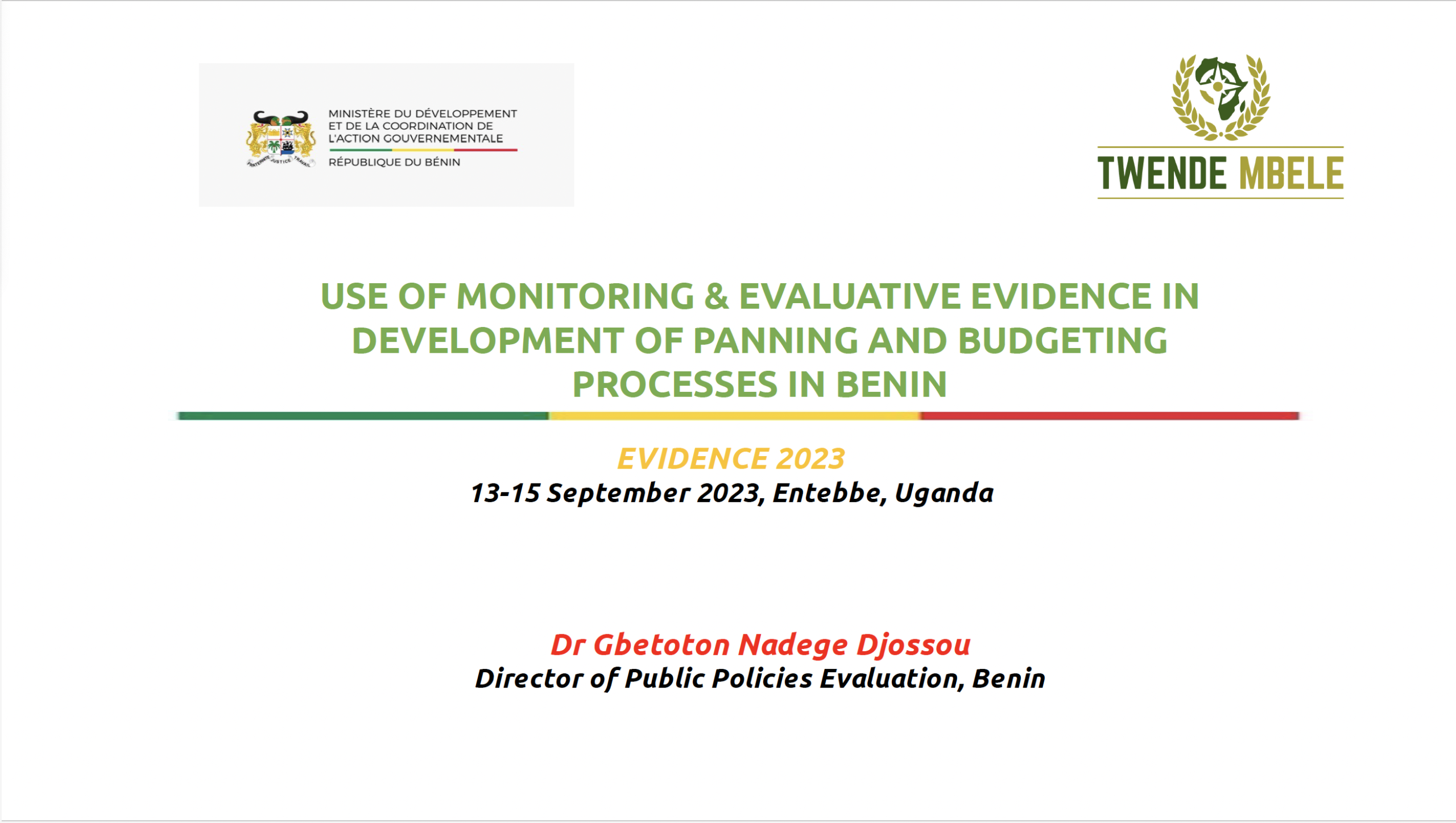 Use of Monitoring & Evaluative Evidence in Development of Planning and ...