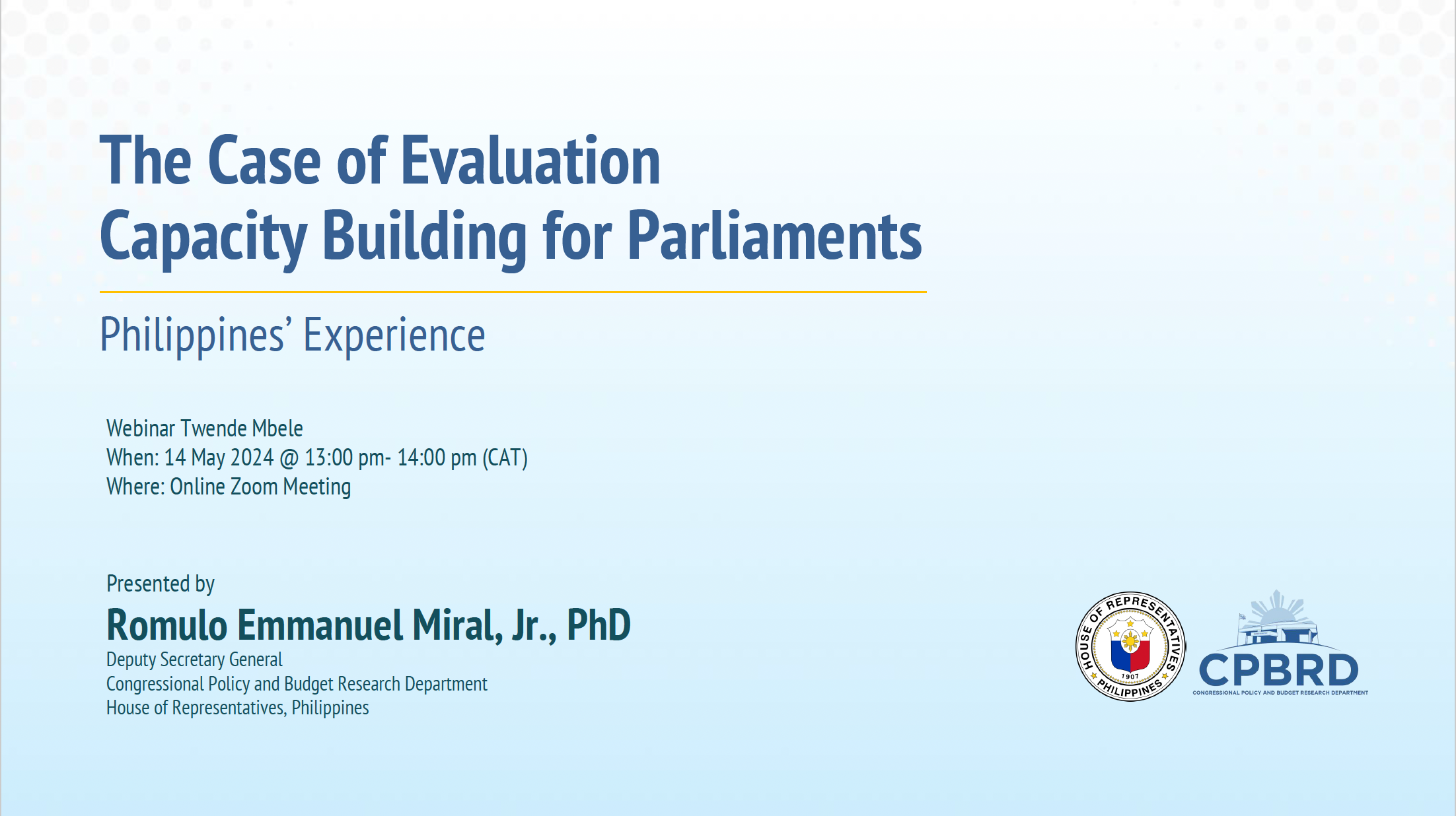 The Case of Evaluation Capacity Building for Parliaments : Philippines’ Experience - Twende Mbele